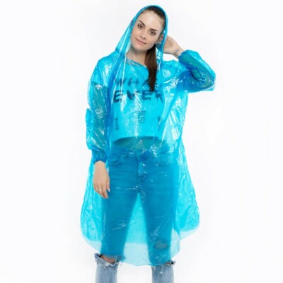 5 PCS Disposable Hooded PE Raincoat Poncho Plastic Rain Coat Rainwear ...