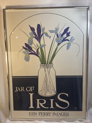 Ken Perry Jar of Iris Framed Print 1972 Vintage Art Nouveau Silver ...
