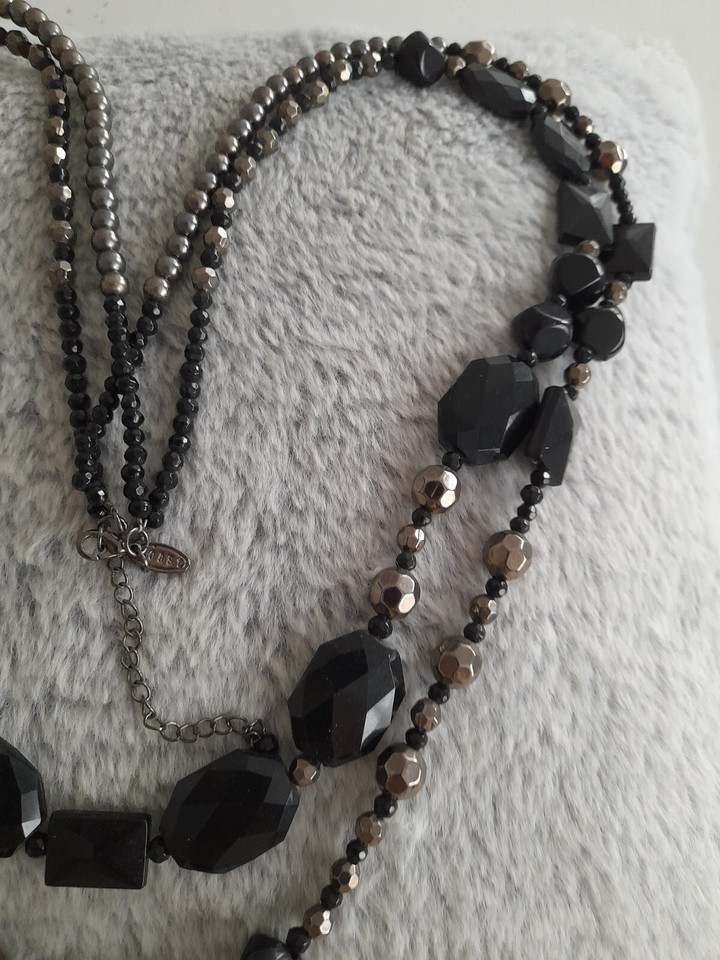 NEXT Black Grey Beaded 2 String Statement Necklace | eBay UK