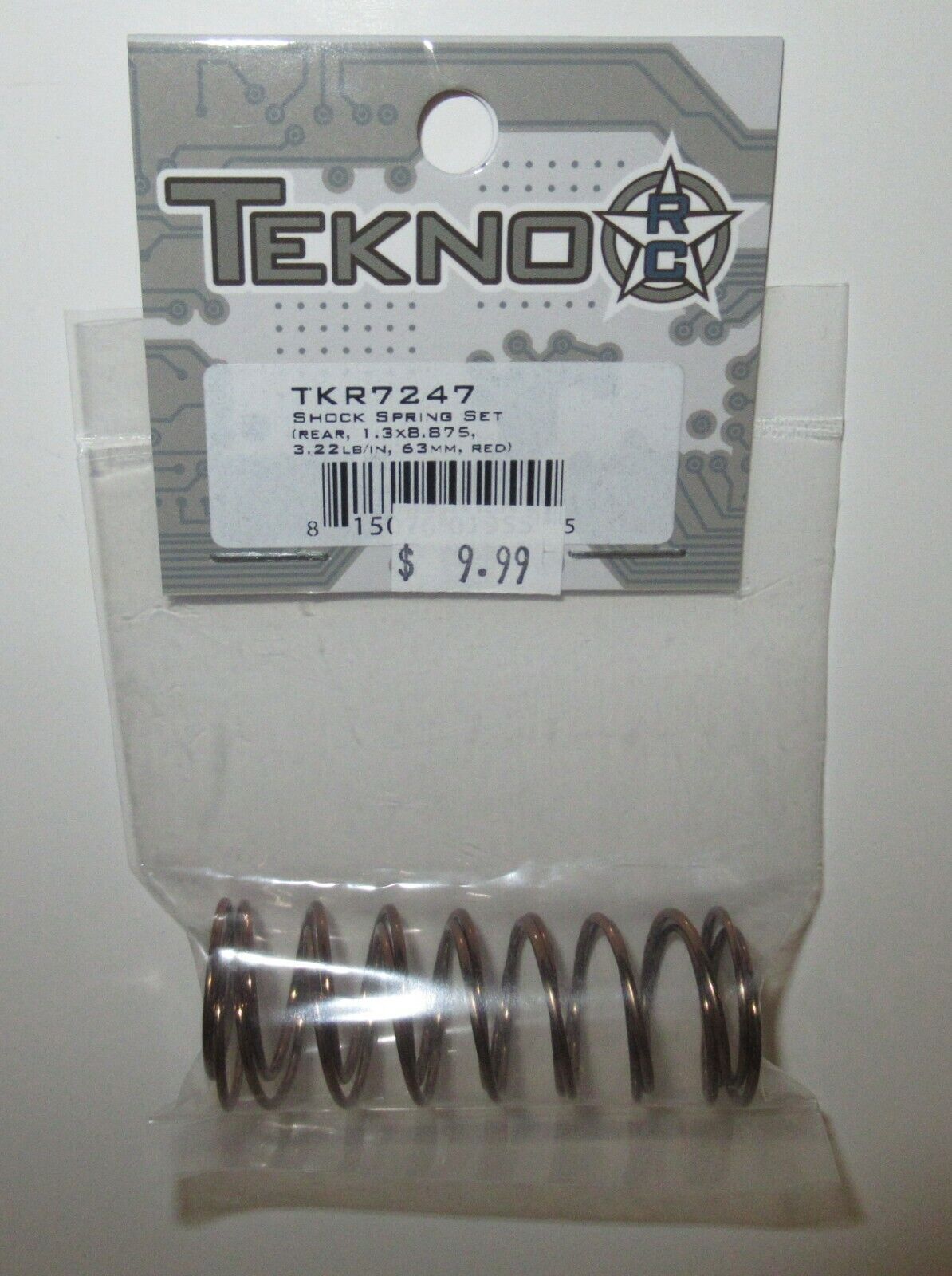 Tekno RC Shock Spring Set (Rear,1.3x8.875, 3.22LB/IN) (63MM, Red) # ...
