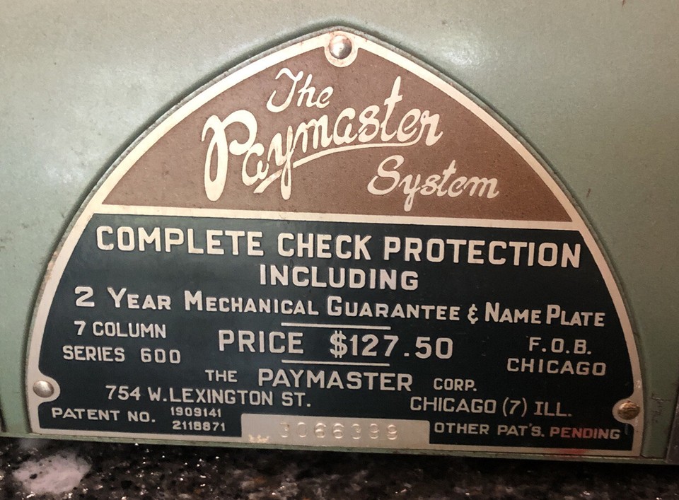 Paymaster Series 600 7- Column Check Writer Embosser Printer vtg Made ...