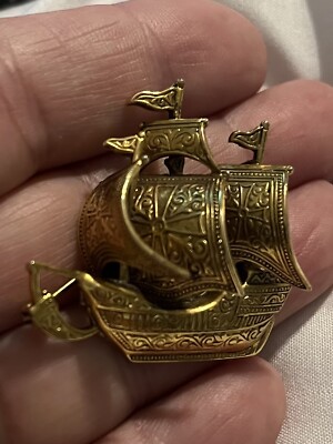 Vintage Brass Sailing Ship Brooch/Pin Marked Spain | eBay