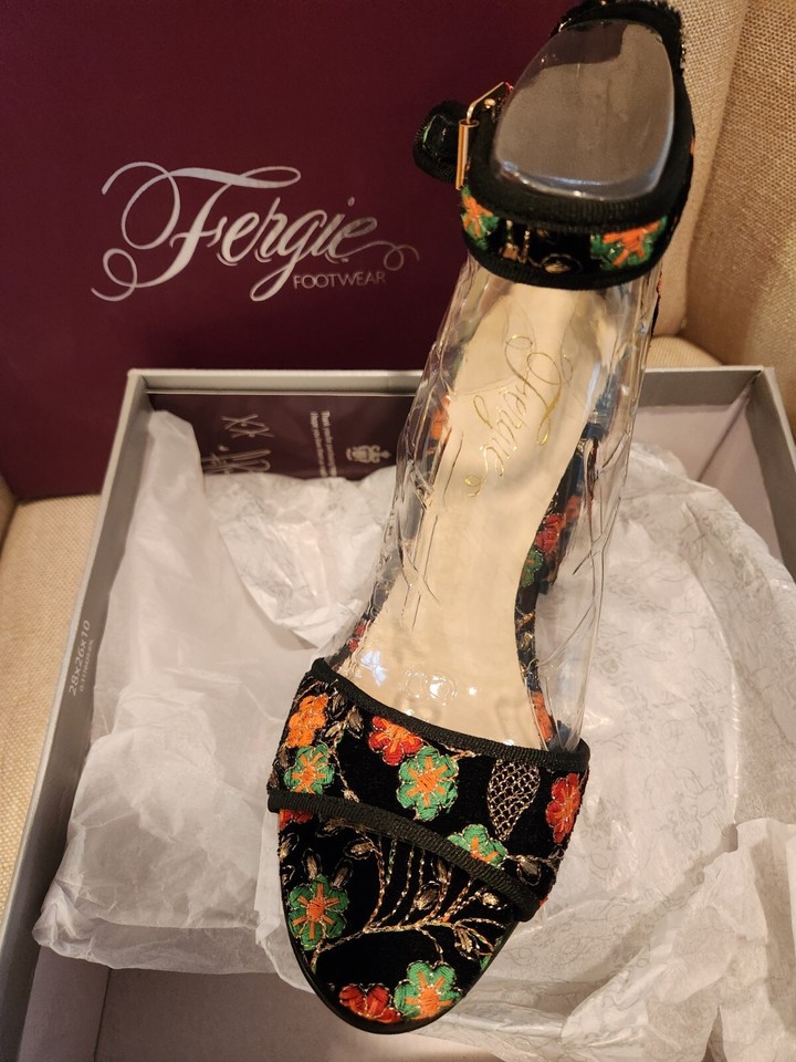 Fergie Courtney Black Velvet Floral Strappy Heels. Size 8.5M | eBay