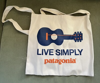 Patagonia Live Simply Off White canvas tote bag 2 color print guitar ...
