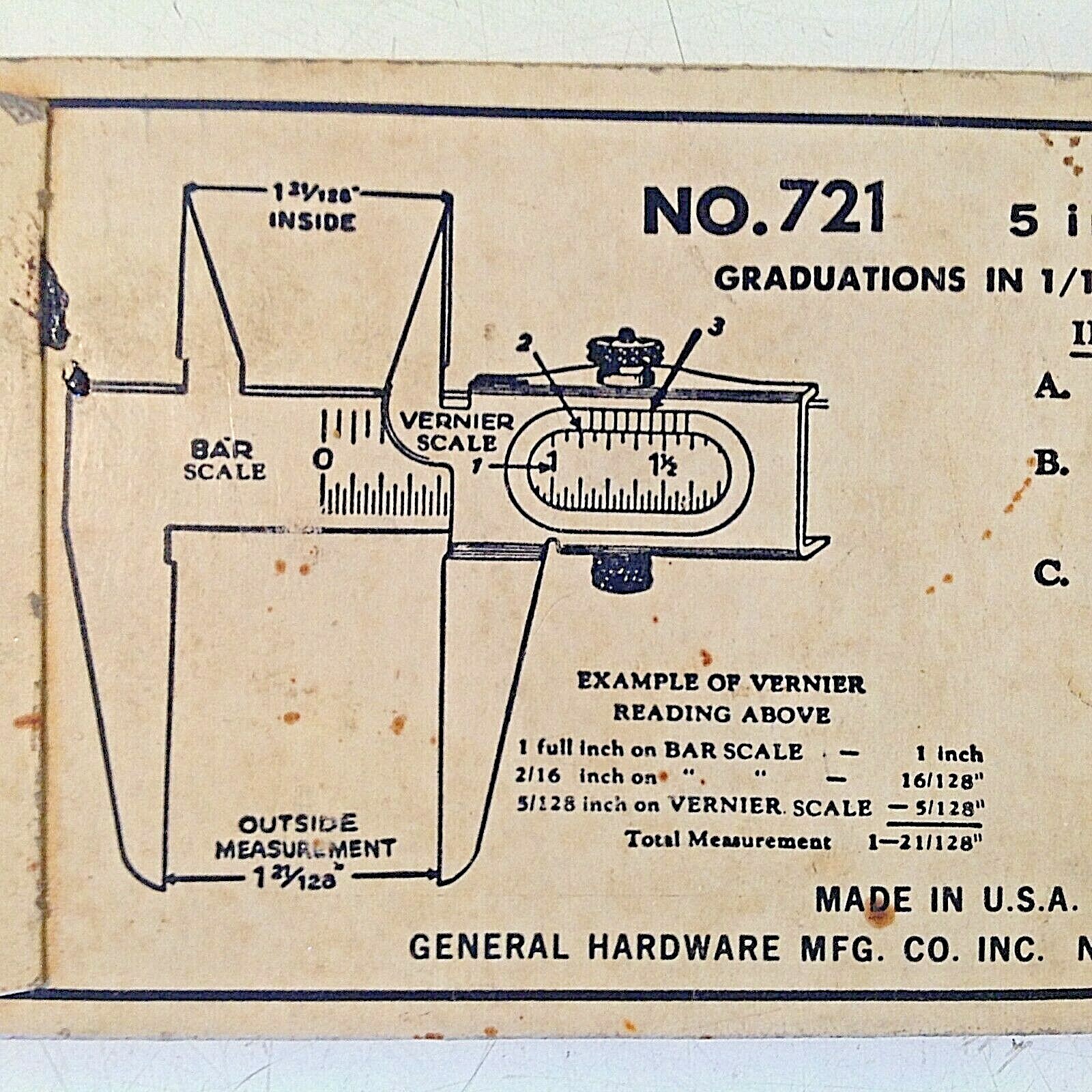 Vintage General Hardware Vernier Calipers No 721 Original Cardboard ...