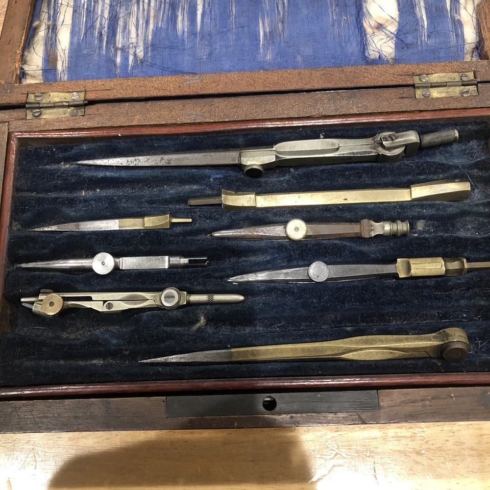 16 Piece Antique Technical Drawing/Mapping Instruments in Wooden Box | eBay