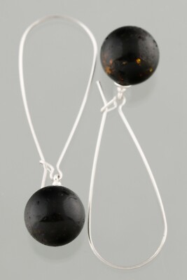 Round Bead Ball Sphere 14mm Genuine BALTIC AMBER Silver Earrings 4.8g ...