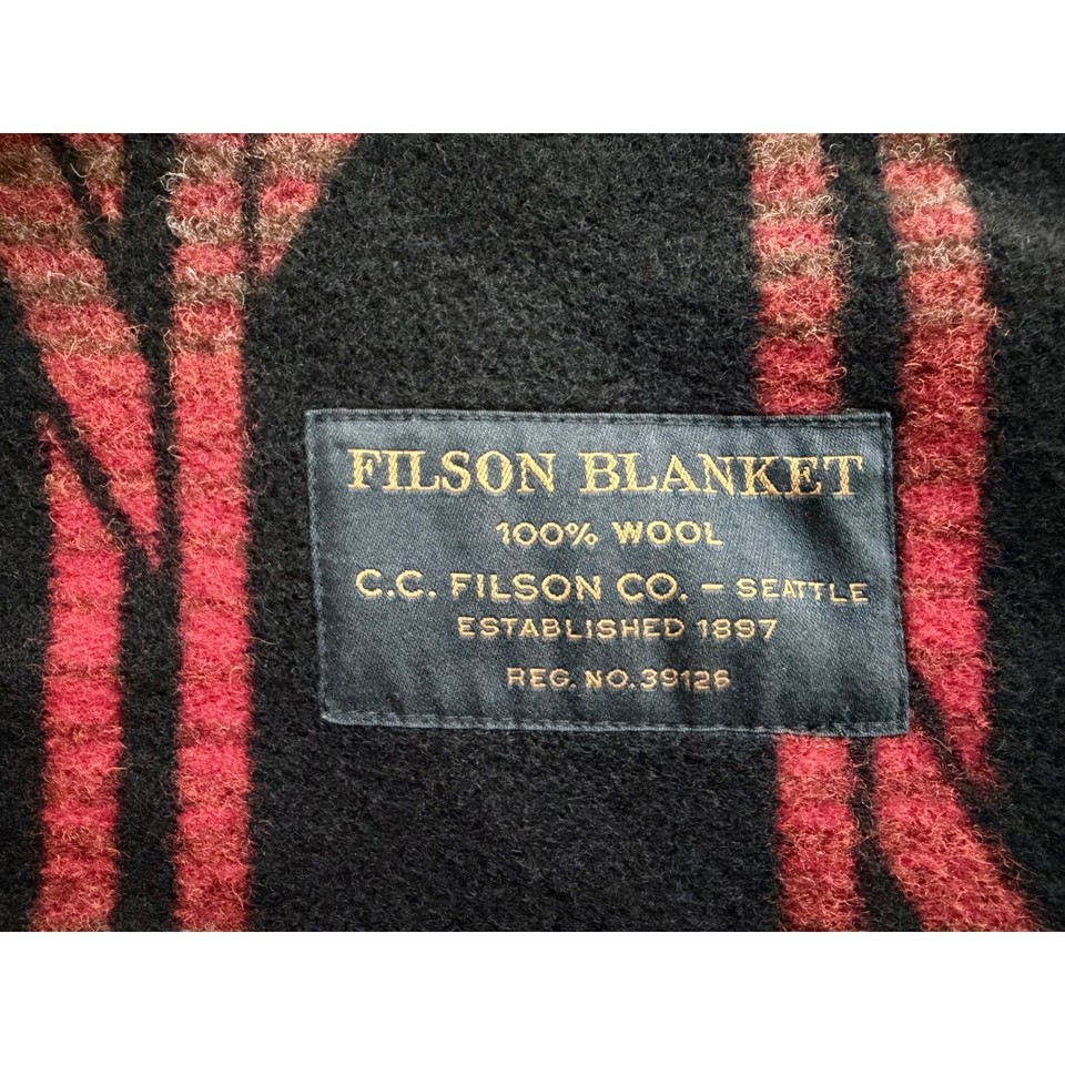 Filson 100% Wool Blanket Made in Italy Black Red Geometric Diamond ...
