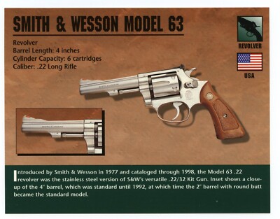 Smith & Wesson Model 63 Revolver Atlas Classic Firearms Card | eBay