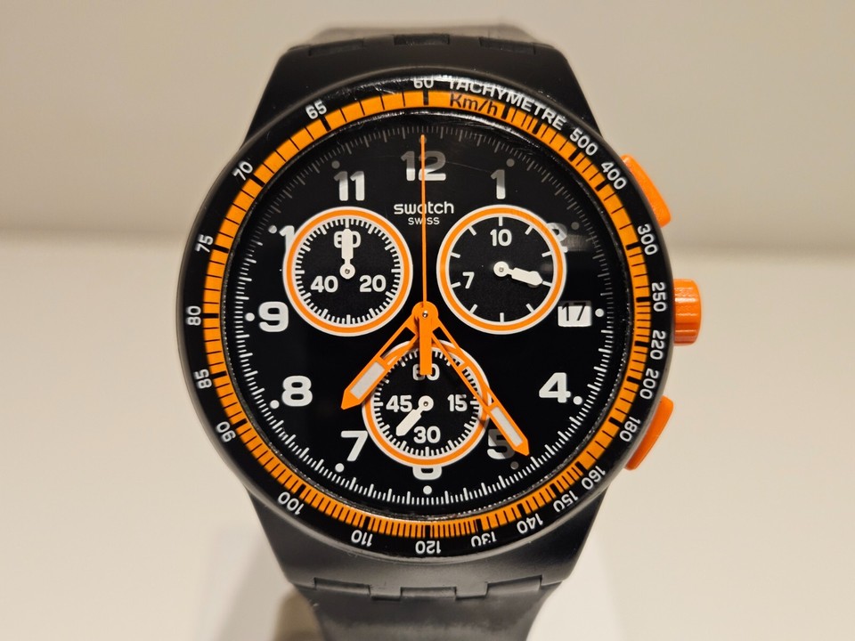 RETRO RACING SPORT BLACK AND ORANGE PLASTIC MEN CHRONOGRAPH QUARTZ ...