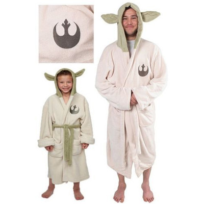 Star Wars Master Yoda Robe Cosplay Hooded Fleece Bathrobe Ear Adult Kid ...