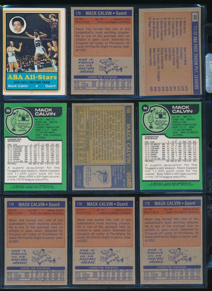Lot (10) Mack Calvin #230 179 262 96 160 Topps 1972 1973 1977 (BE101 ...