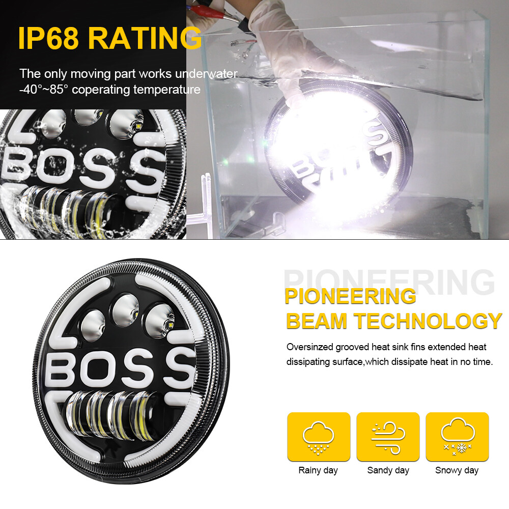 Boss DOT 7"Inch Round LED Headlight Hi/Lo DRL Lamp for Ford Mustang F ...
