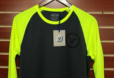 NEW Men's AEO Athletic Long Sleeve Shirt Gray / Neon Running T-Shirt ...