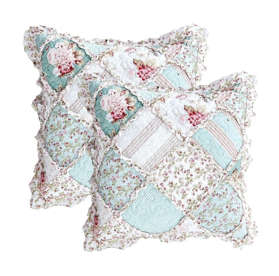 DaDa Bedding Cottage Mint Floral Pastel Cotton Patchwork Bedspread ...