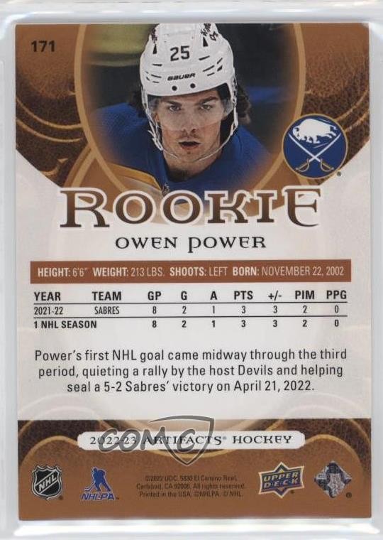 2022-23 Upper Deck Artifacts Rookies Leather Owen Power #171 Rookie RC ...