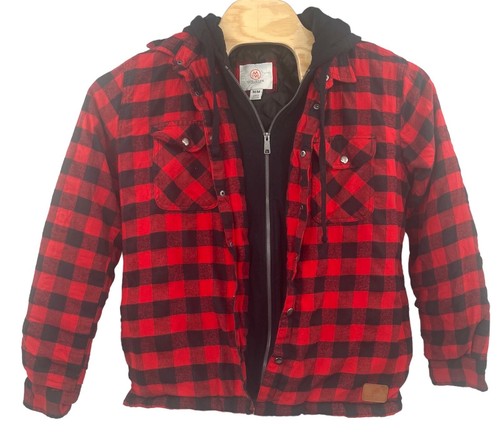 Cloudveil Beefy Quilted Flannel Hooded Shacket Buffalo Plaid Red Mens ...