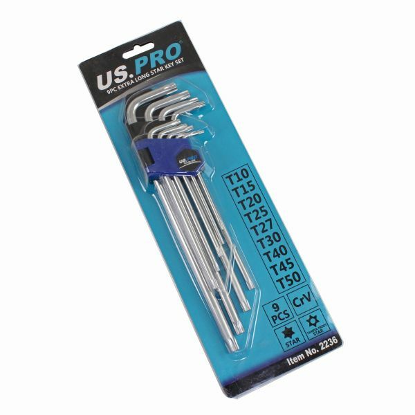 Extra Long Torx Key Set 9pc Tamperproof T10 to T50 Allen Keys Bergen ...