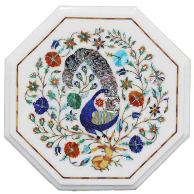 12" Marble Corner Table Top Inlay Semi Precious Stone Handmade Work ...