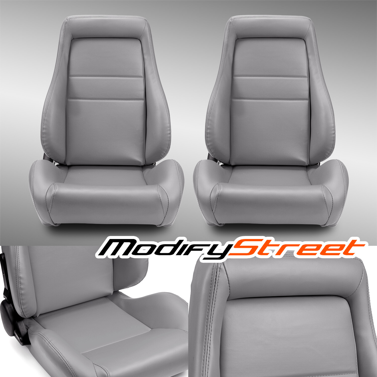 Universal 1 Pair Grey OBS Style Seats Reclinable PVC Leather Car Seats ...