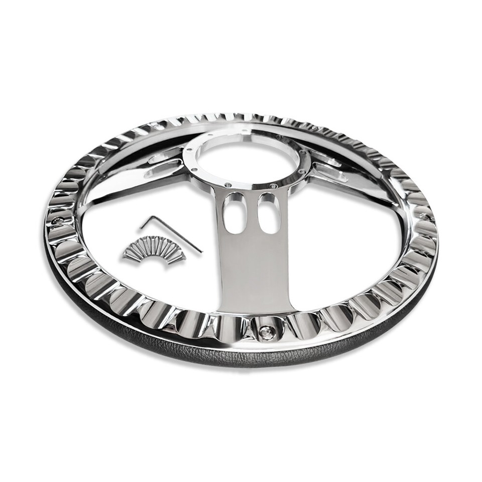 Black 14" Chrome Billet Aluminum Bullet Steering Wheel 9 Holes Half ...