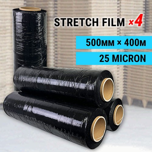 4 x Stretch Film 500mm x 400m x 25mic Wrap Hand Roll Carton Pallet ...