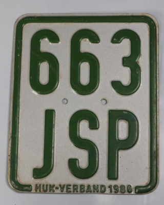 1986 Germany Motorcycle License Plate HUK-VERBAND # 663 JSP Vintage NOS ...