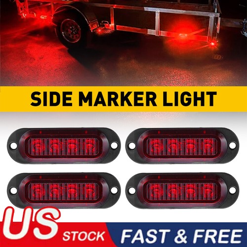 4pcs 4-LED Side Marker Red Lights Clearance Light Truck Trailer RV ...