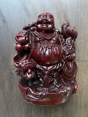 Buddha Heavy Red Shiny Resin Happy Laughing With Dragon Good Luck ...