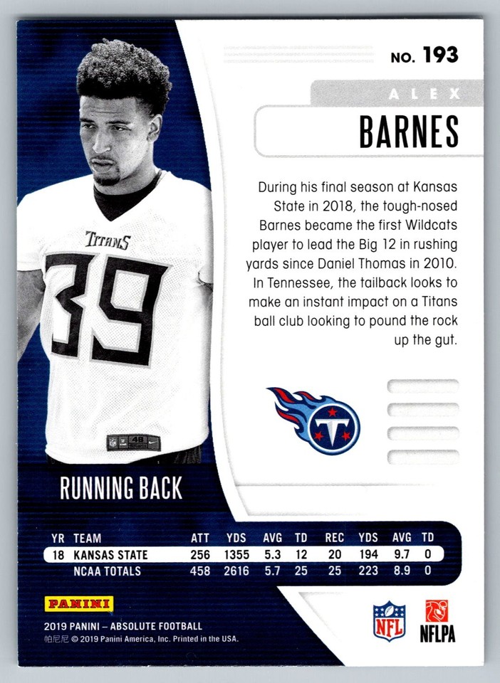 2019 Panini Absolute #193 Alex Barnes Blue Rookie | eBay