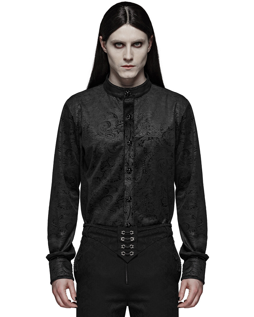 Punk Rave Mens Gothic Shirt Top Black Velvet Paisley Victorian ...