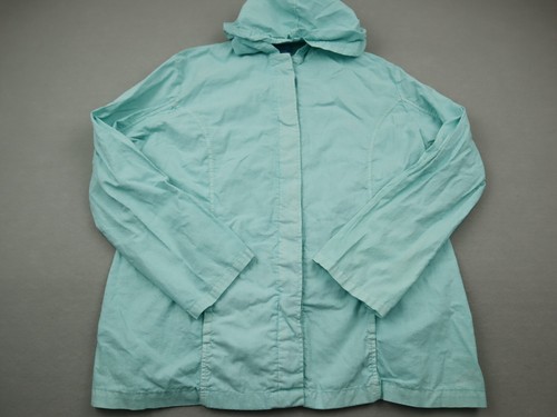 Fresh Produce Jacket Women XL Blue Button Up Pockets Lightweight Hooded ...