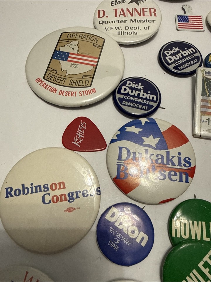 Vintage Lot If Democratic Political Button Pins And Other Illinois And ...