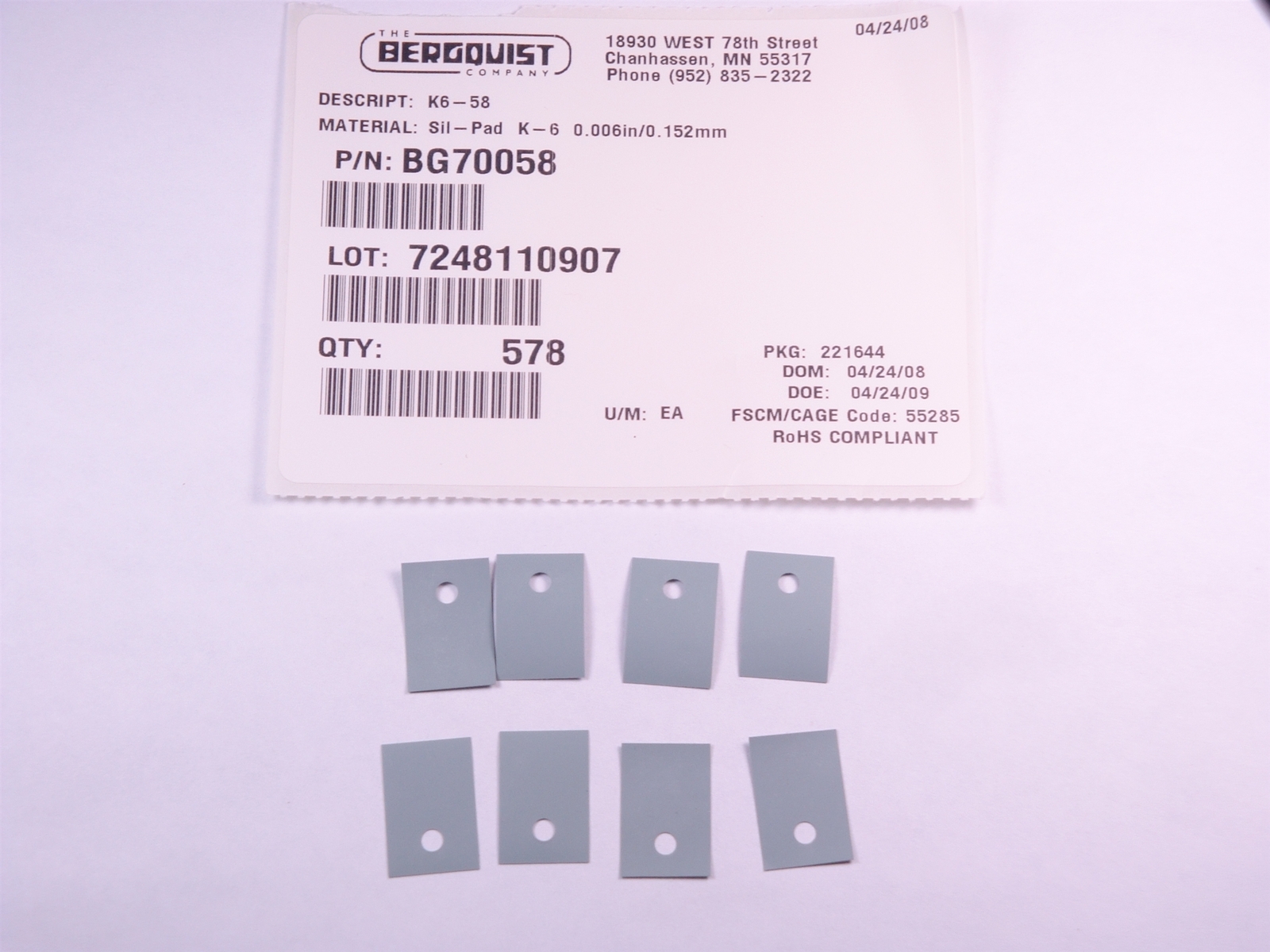 Lot of 15 K6-58 Bergquist Sil-Pad Insulator Medium Performance .006 ...