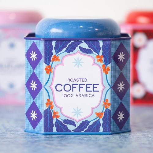 Set of 3 Tea Coffee Sugar Tins 0.8L Kitchen Storage Canisters Blue Red ...