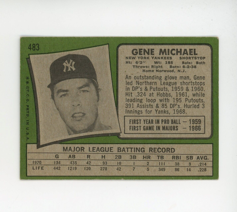 Gene Michael 1971 Topps - NY Yankees #483 VG-EX | eBay