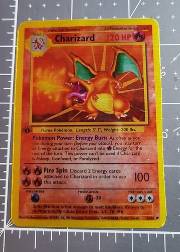 1999 Pokemon 1st Edition Base Set Shadowless Charizard 4/102 Aluminum ...