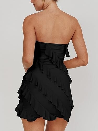 HOCILLE Women's Sexy Strapless Tube Top Bodycon Sleeveless Ruffle Mini ...
