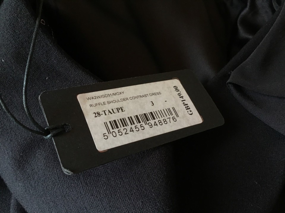 Ted Baker Ruffle Dress BNWT Size 3 UK 12 Black & Taupe | eBay
