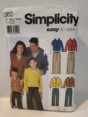 Simplicity 5362 Size XS-XL Unisex Childs, Teens, Adults Pant & Hooded ...