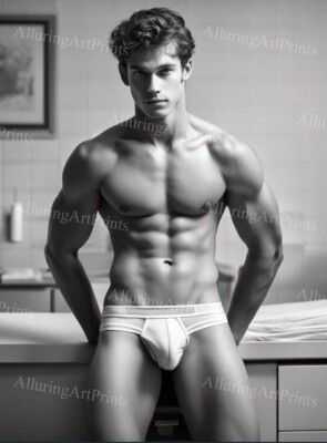Male Model Photo Print Muscular Handsome Jock Shirtless Hunk College -8C | eBay