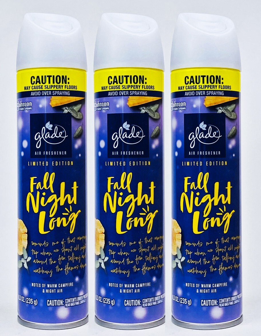 3 Glade FALL NIGHT LONG Air Freshener Room Spray 8 oz Eliminate Odors ...