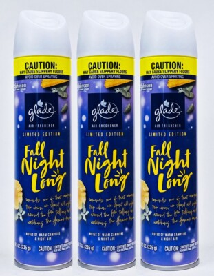 3 Glade FALL NIGHT LONG Air Freshener Room Spray 8 oz Eliminate Odors ...