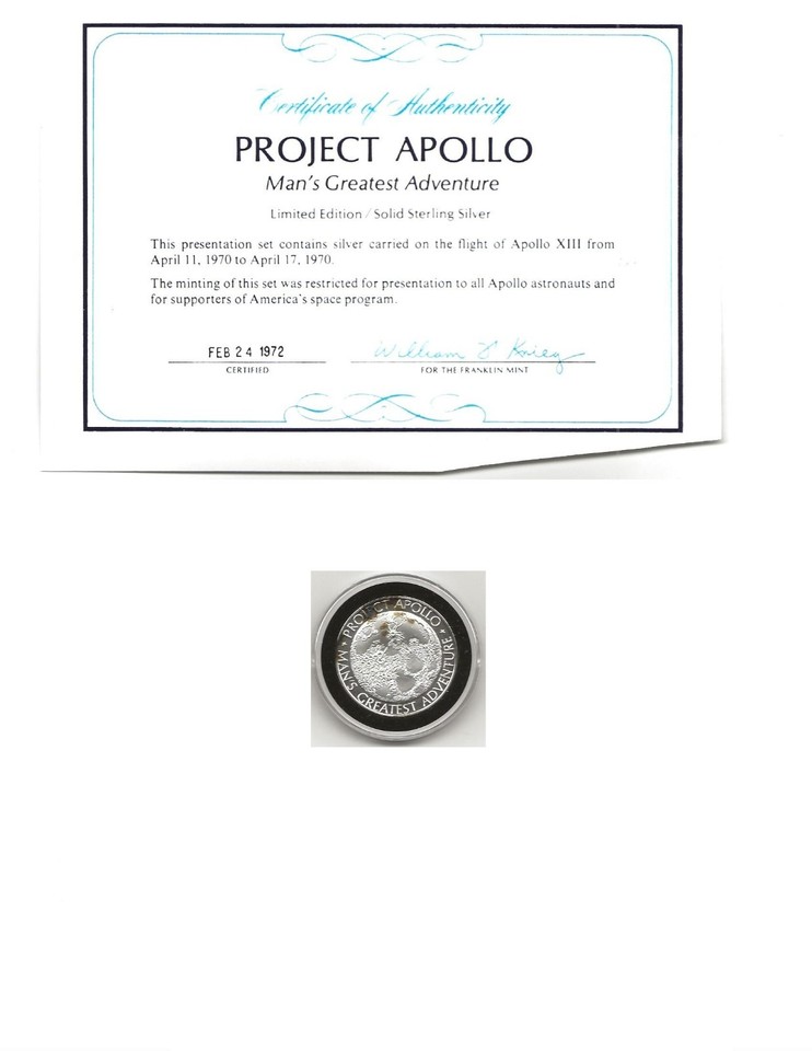 NASA Apollo 13 Space Flown Material Module Separation Sterling Silver ...