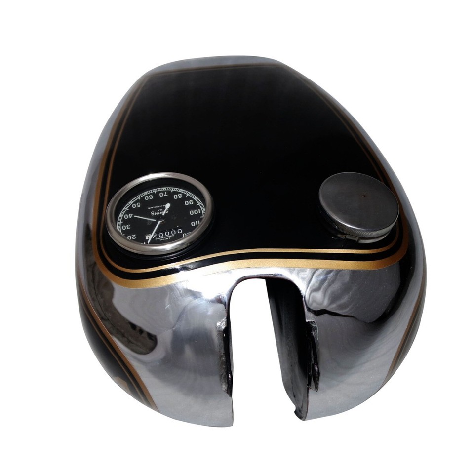 Petrol Fuel Tank + Cap Black & Chrome With Replica Smiths Speedo BSA ...