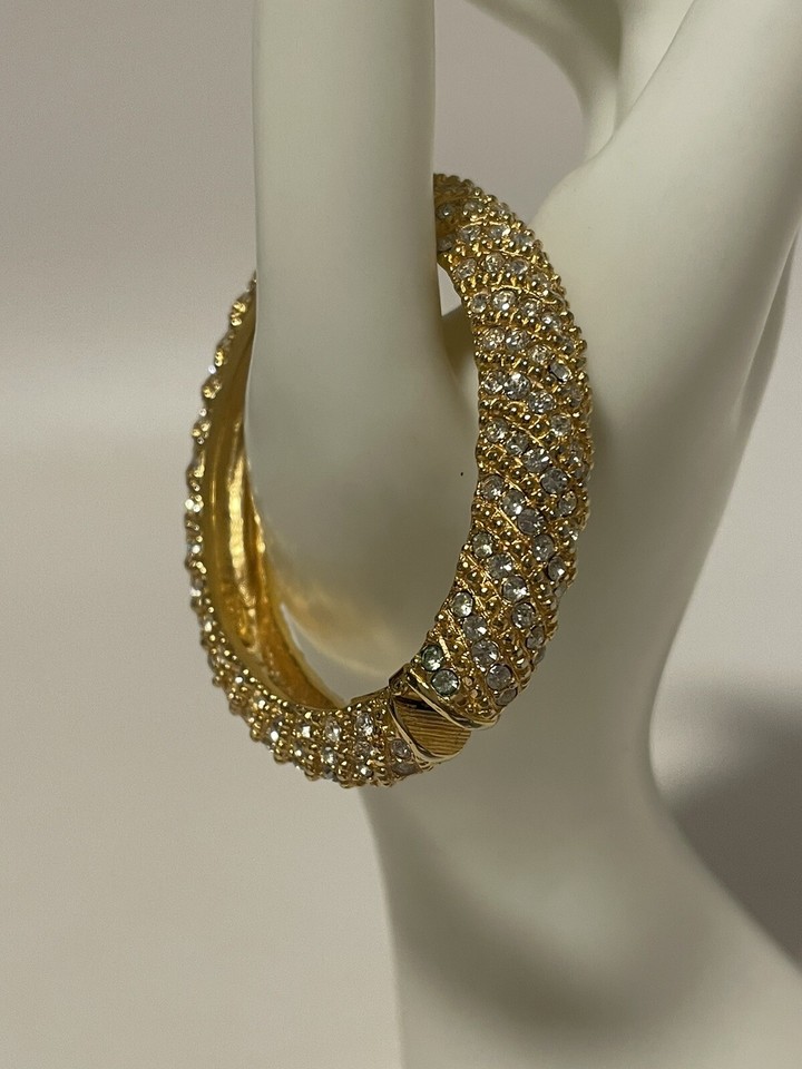 Vintage Nat Landau Hyman NLH Bracelet Rhinestone Crystal Hinged Gold ...