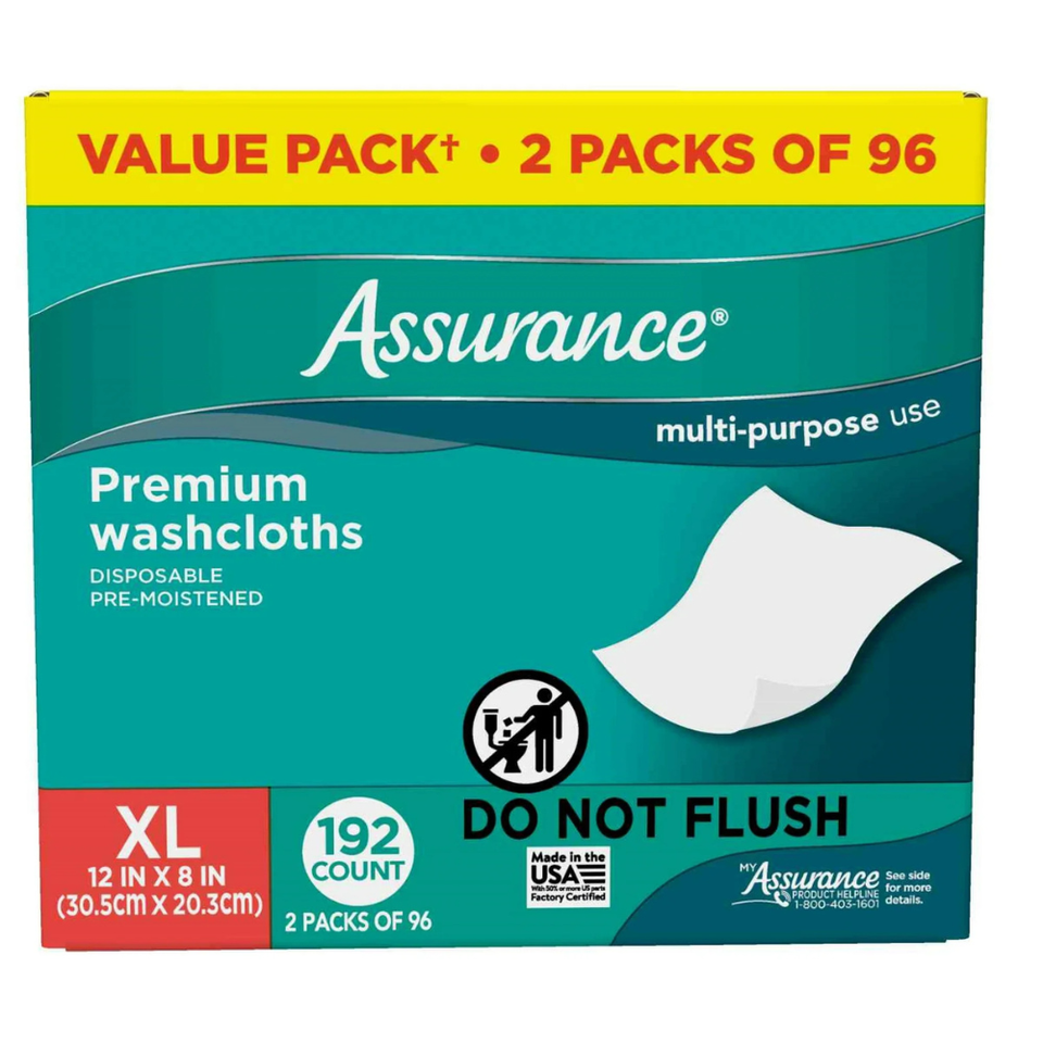 2pk Assurance Premium Disposable Washcloths Pre-Moistened Body Wipes ...