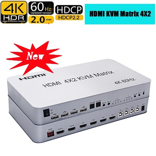 4K 60hz 4x2 HDMI KVM Matrix Audio Video Switch Splitter 4 In 2 Output ...
