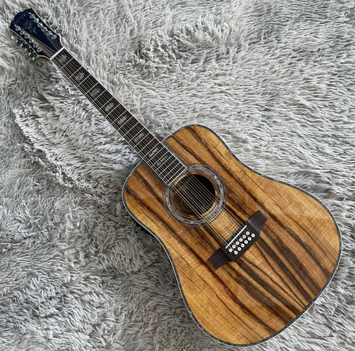 12-strings Acoustic Electric Guitar Full KOA with Pickups Bone Nut Free ...