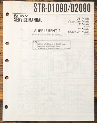 Sony STR-D1090 STR-D2090 Receiver Supp. 2 Service Manual *Original* | eBay